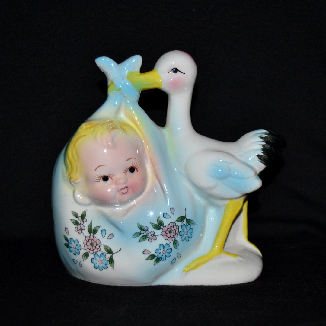 Vintage Ceramic Planter of Stork Carrying a Baby by Inarco Japan - Etsy