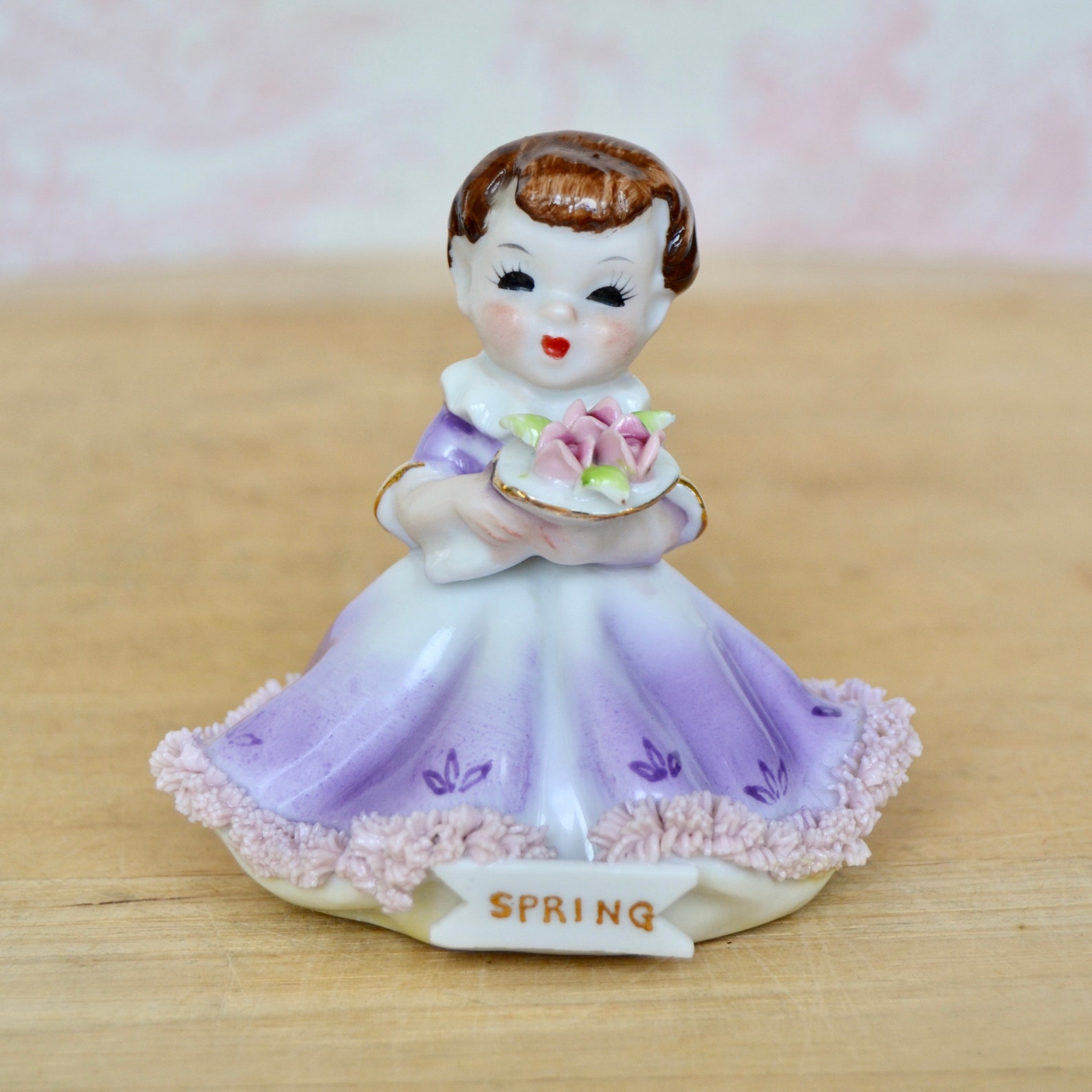 Vintage Spring Girl Holding Flower Bouquet Ceramic Figurine - Etsy