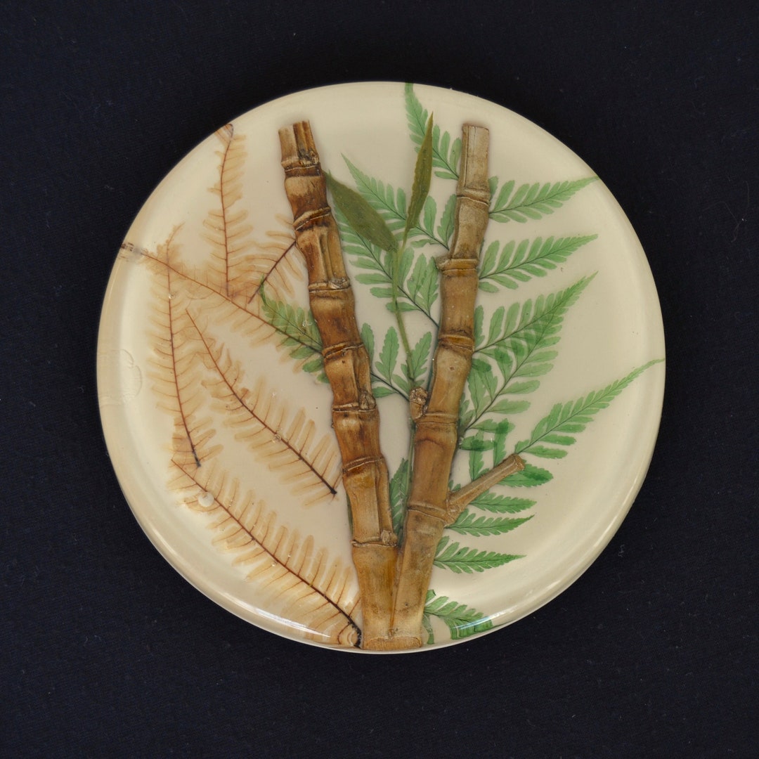 Vintage Resin Acrylic Trivet With the Appearance of Bamboo and Leaves ...