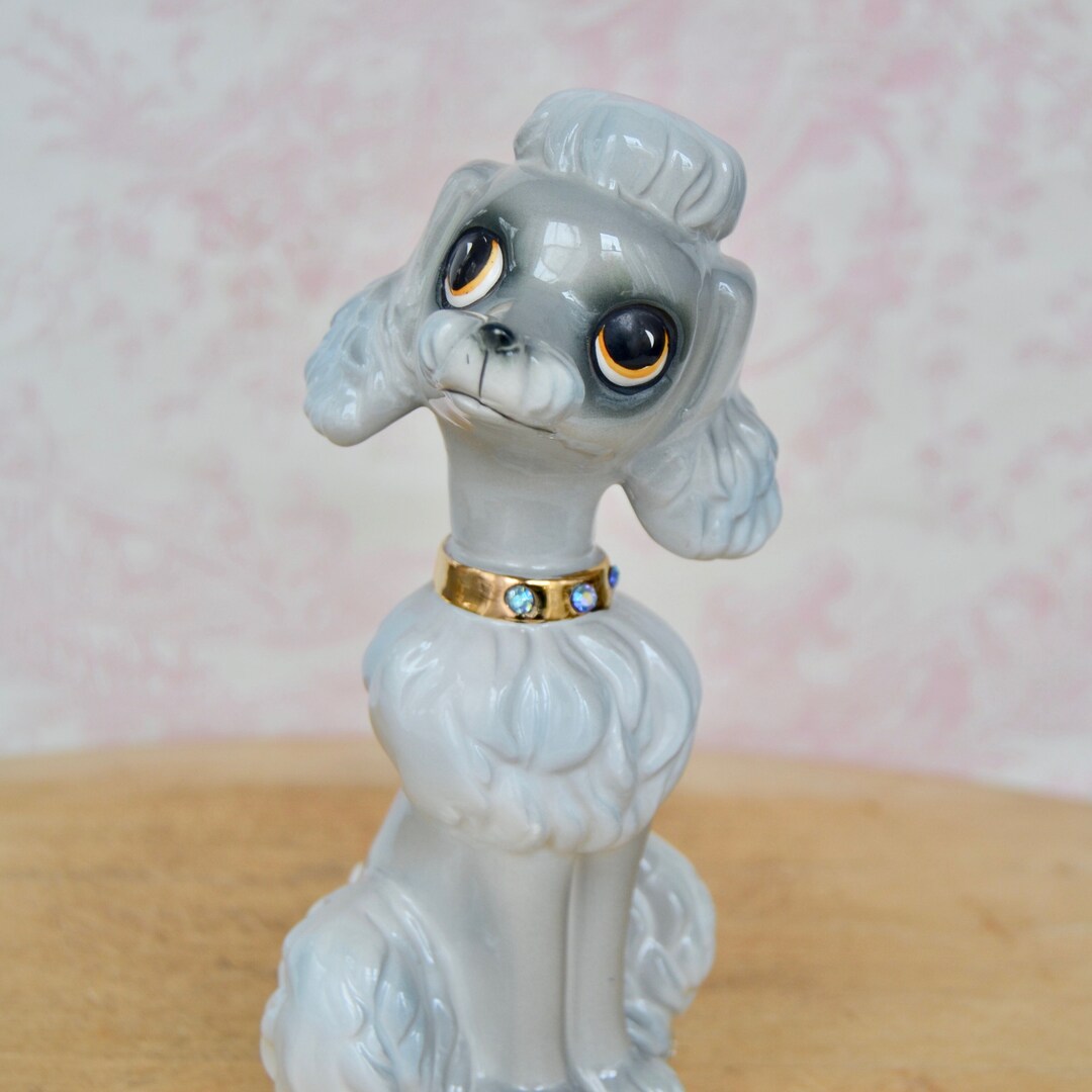 Vintage Gray Ceramic Poodle Figurine With Rhinestone Collar by Josef ...