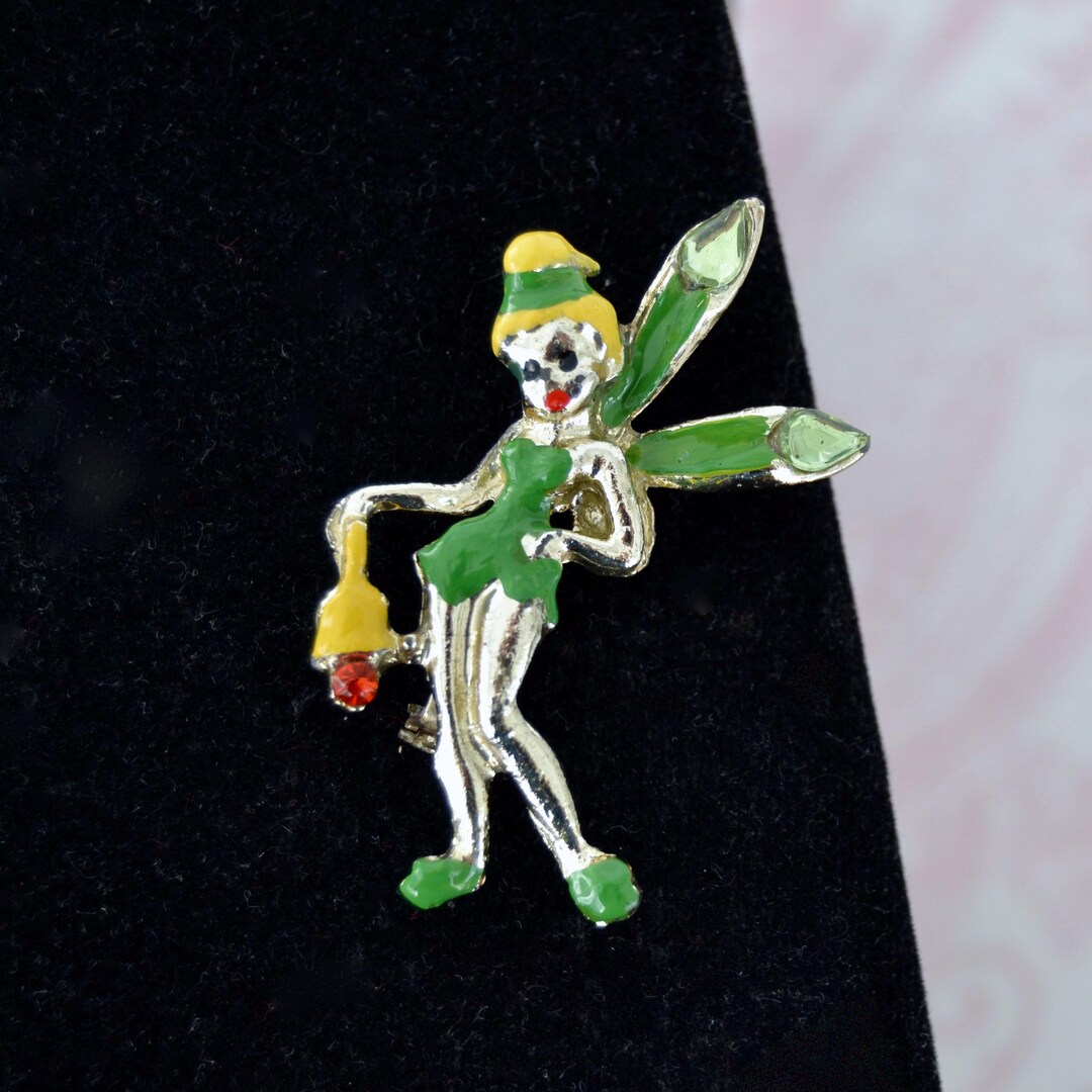 Vintage Tinkerbell Brooch Made of Metal and Rhinestones, Repainted - Etsy