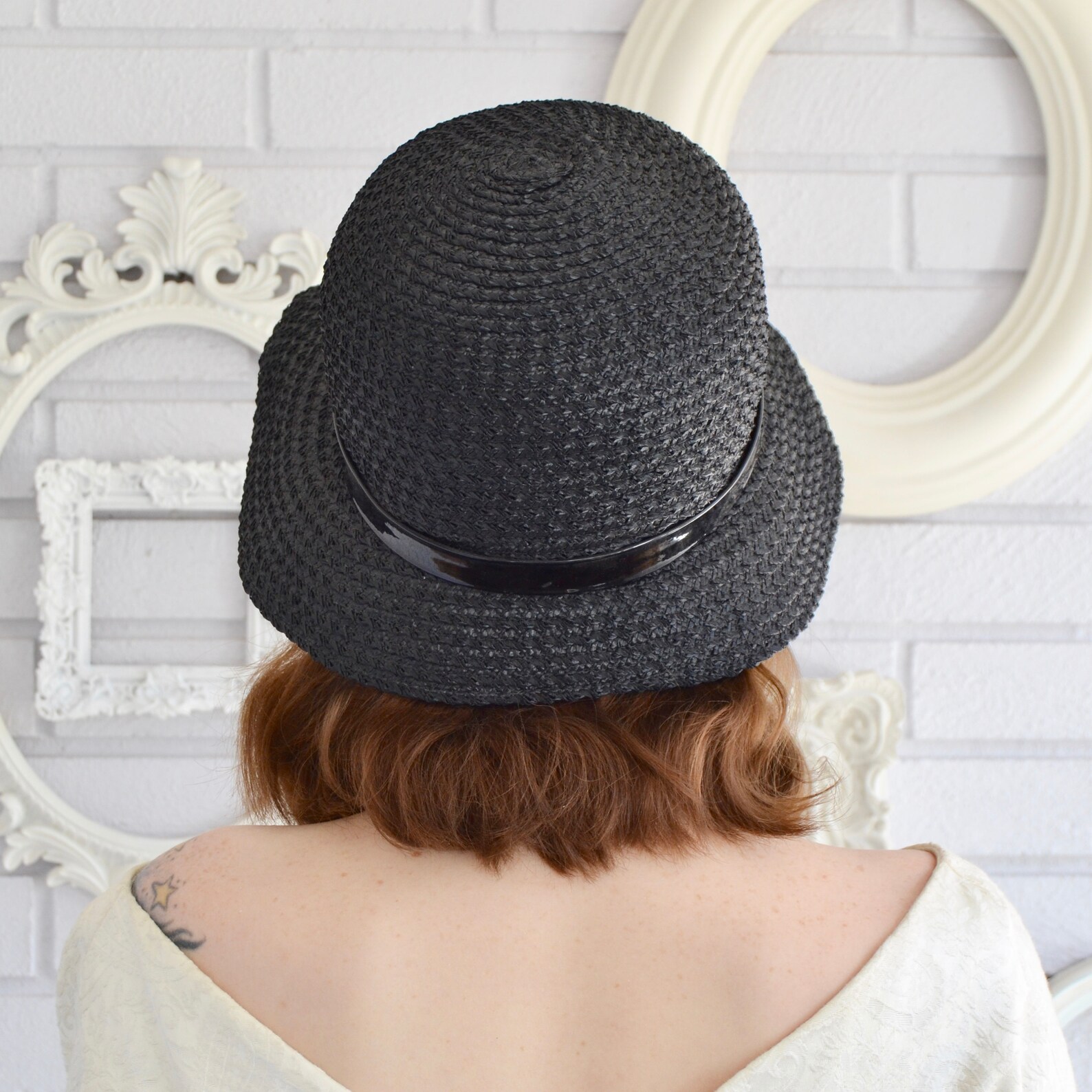 Vintage 1960s Black Woven Raffia Hat With Fabric Flowers and - Etsy