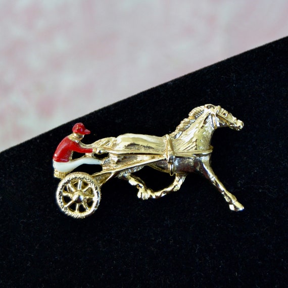 Vintage Horse Racing and Chariot Brooch With Red Driver by - Etsy