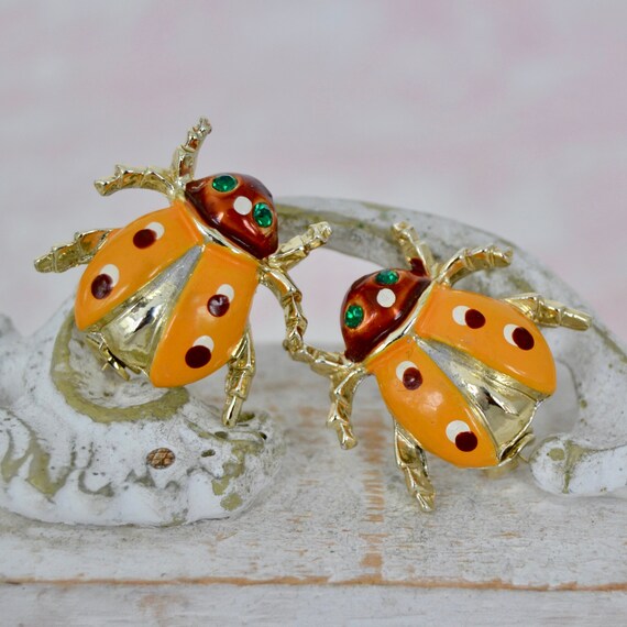 Vintage Pair of Bug Brooches with Enamel Bodies and Rhinestone | Etsy