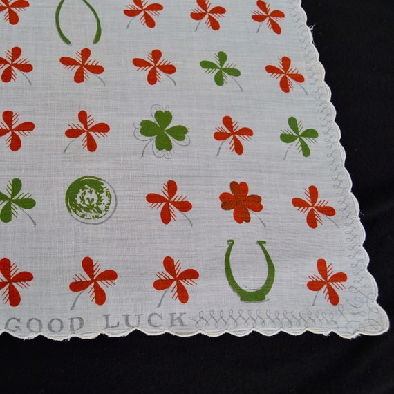 Vintage 'Good Luck' Handkerchief with Four Leaf Clove… - Gem