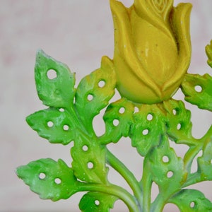 Vintage 1970s Metal Earring Tree Stand With Yellow Rose Vase and Green ...