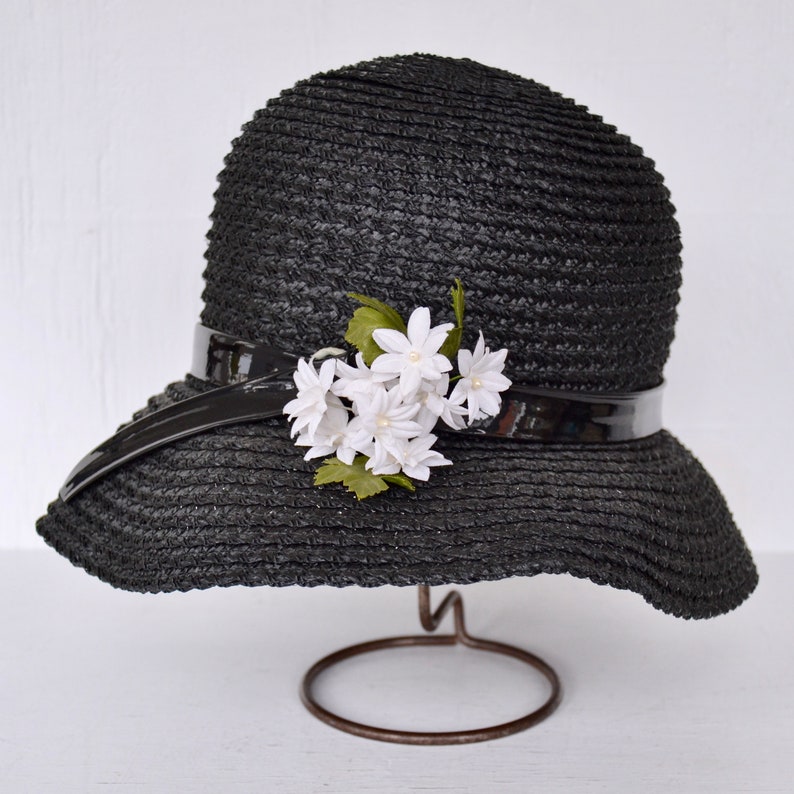 Vintage 1960s Black Woven Raffia Hat With Fabric Flowers and - Etsy