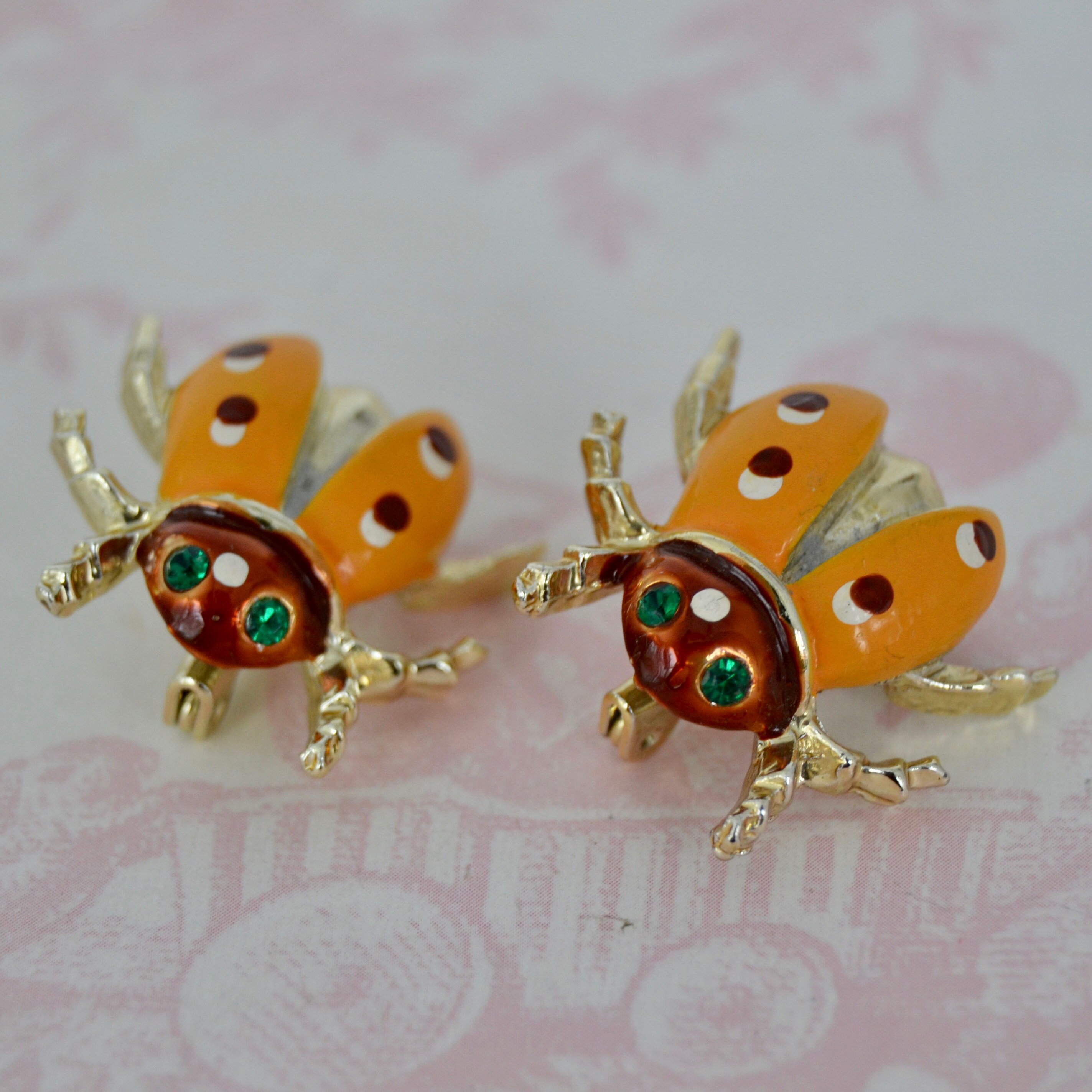 Vintage Pair of Bug Brooches with Enamel Bodies and Rhinestone | Etsy
