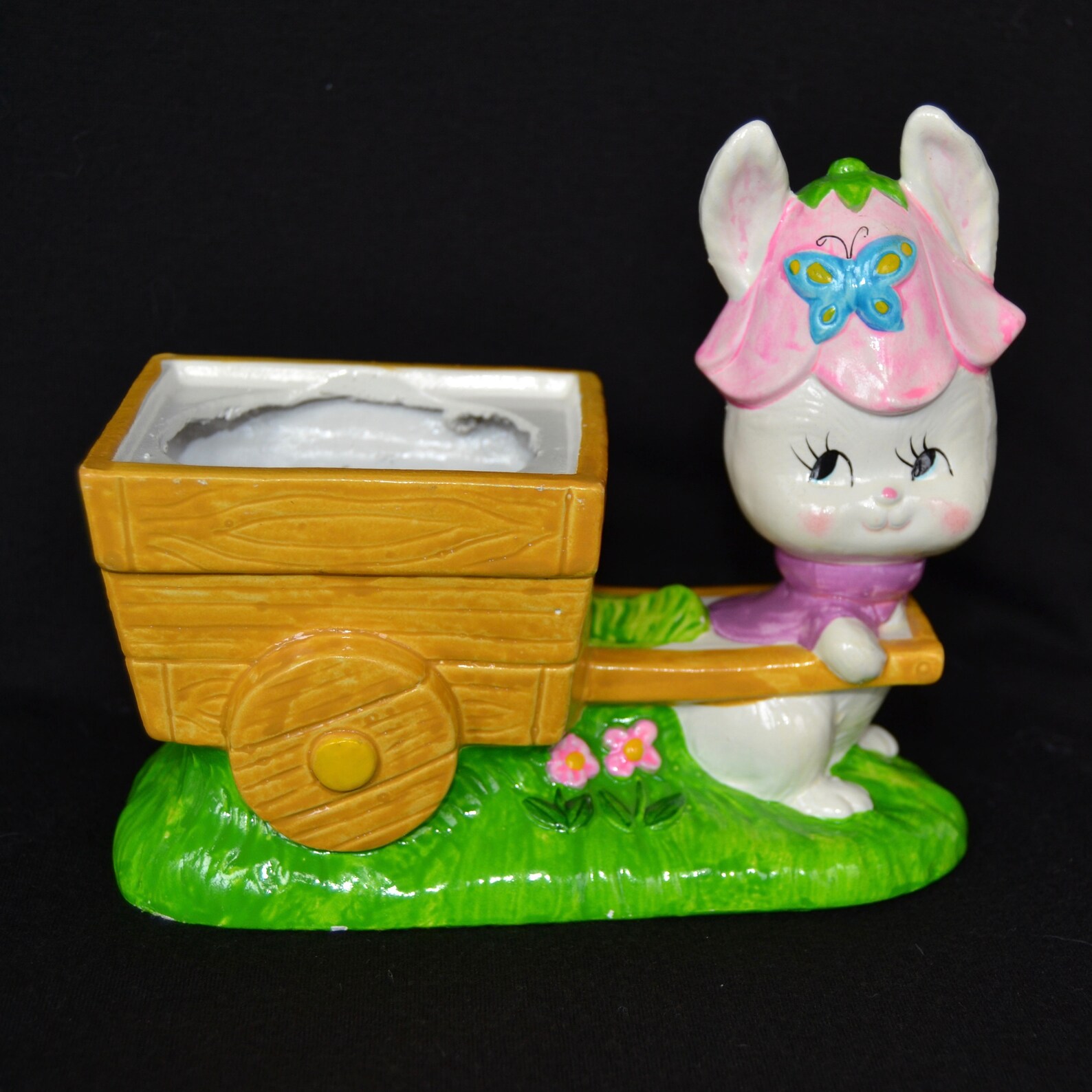 Vintage Planter or Pencil Holder of Rabbit Pulling Cart by RB | Etsy