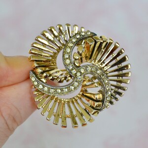 Vintage 1960s Pinwheel Brooch in Gold Tone Metal With Rhinestones by ...