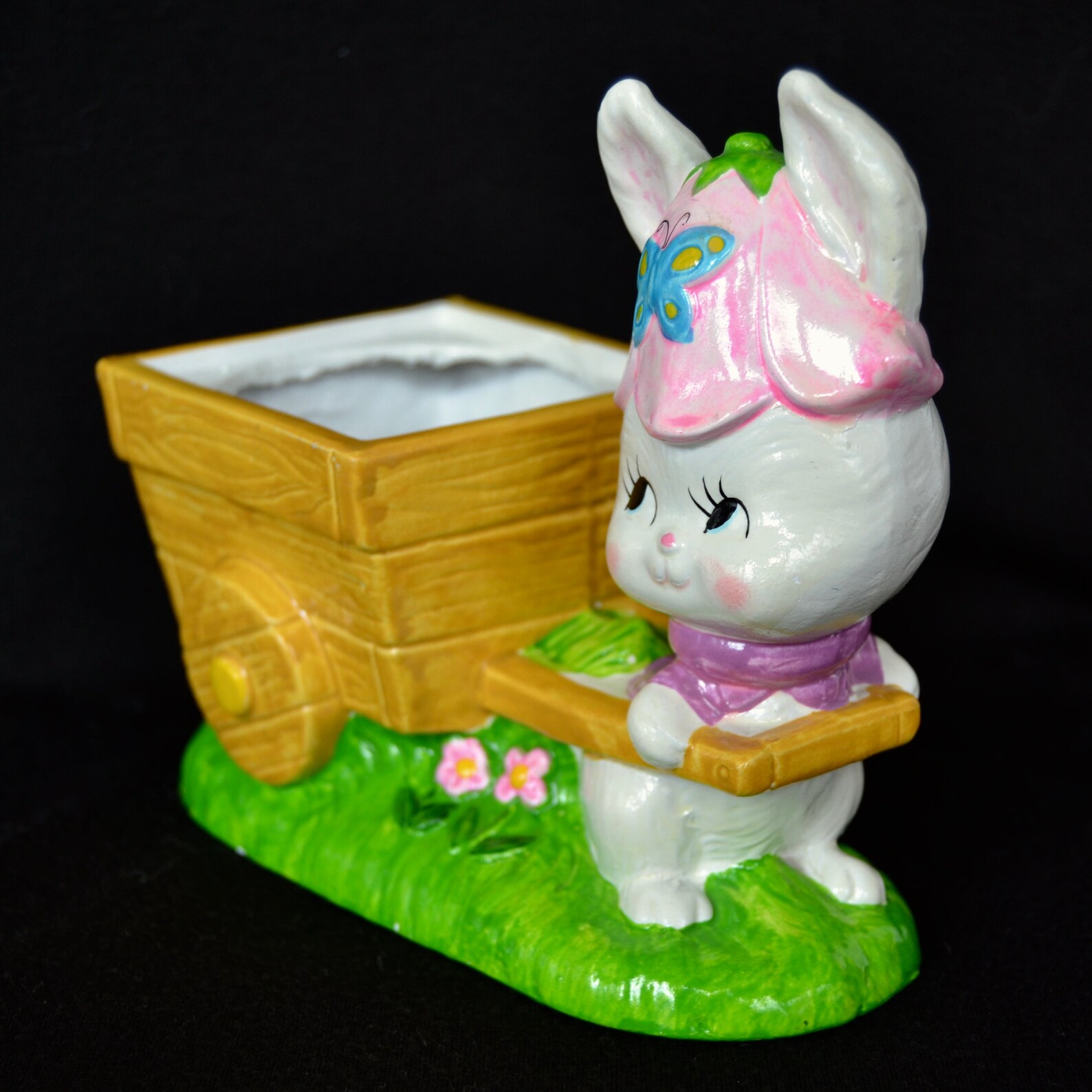 Vintage Planter or Pencil Holder of Rabbit Pulling Cart by RB | Etsy