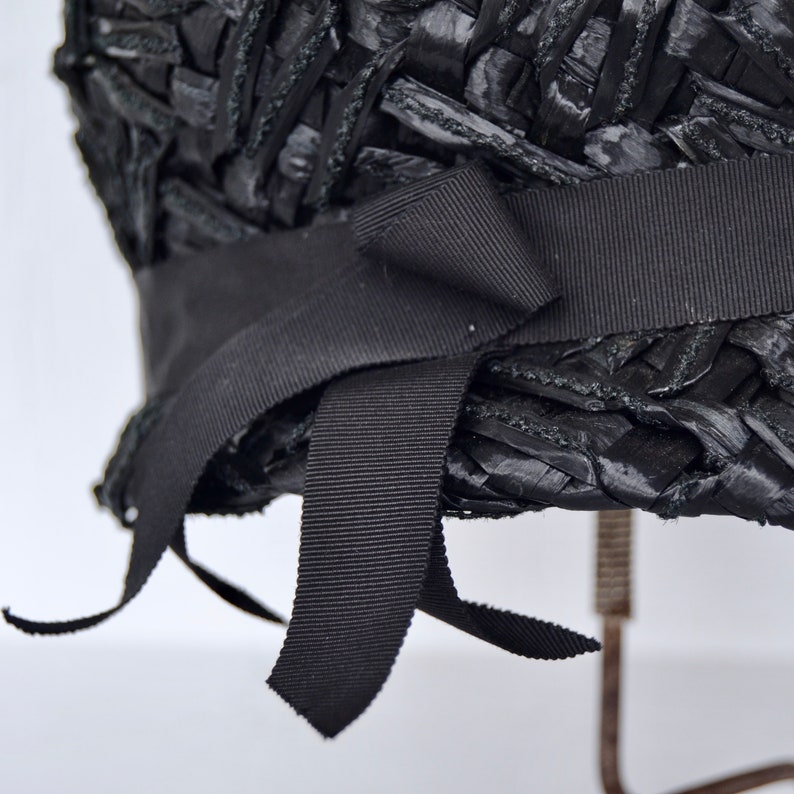 Vintage 1960s Black Raffia Hat With Black Ribbon - Etsy