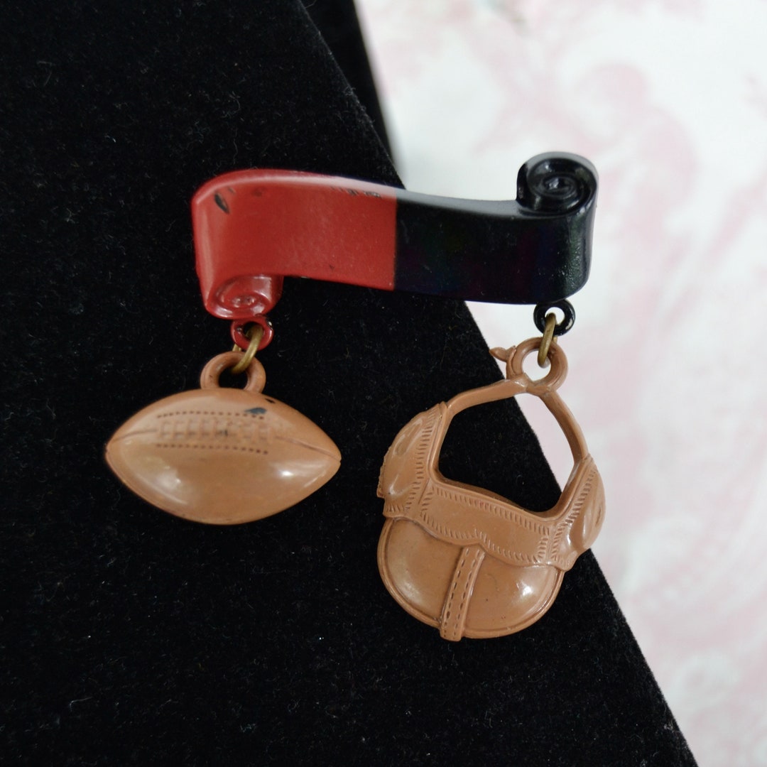 Vintage 1940s Plastic Football Charm Brooch With Helmet and Football ...