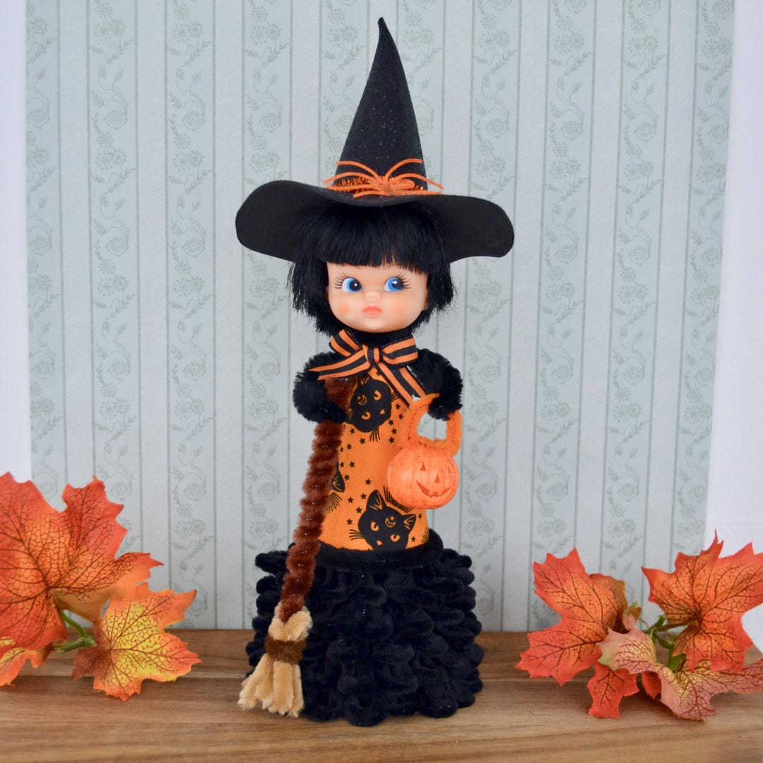 Tall Miss Kitsch Witch Halloween Doll With Spider Hat, Handmade With ...