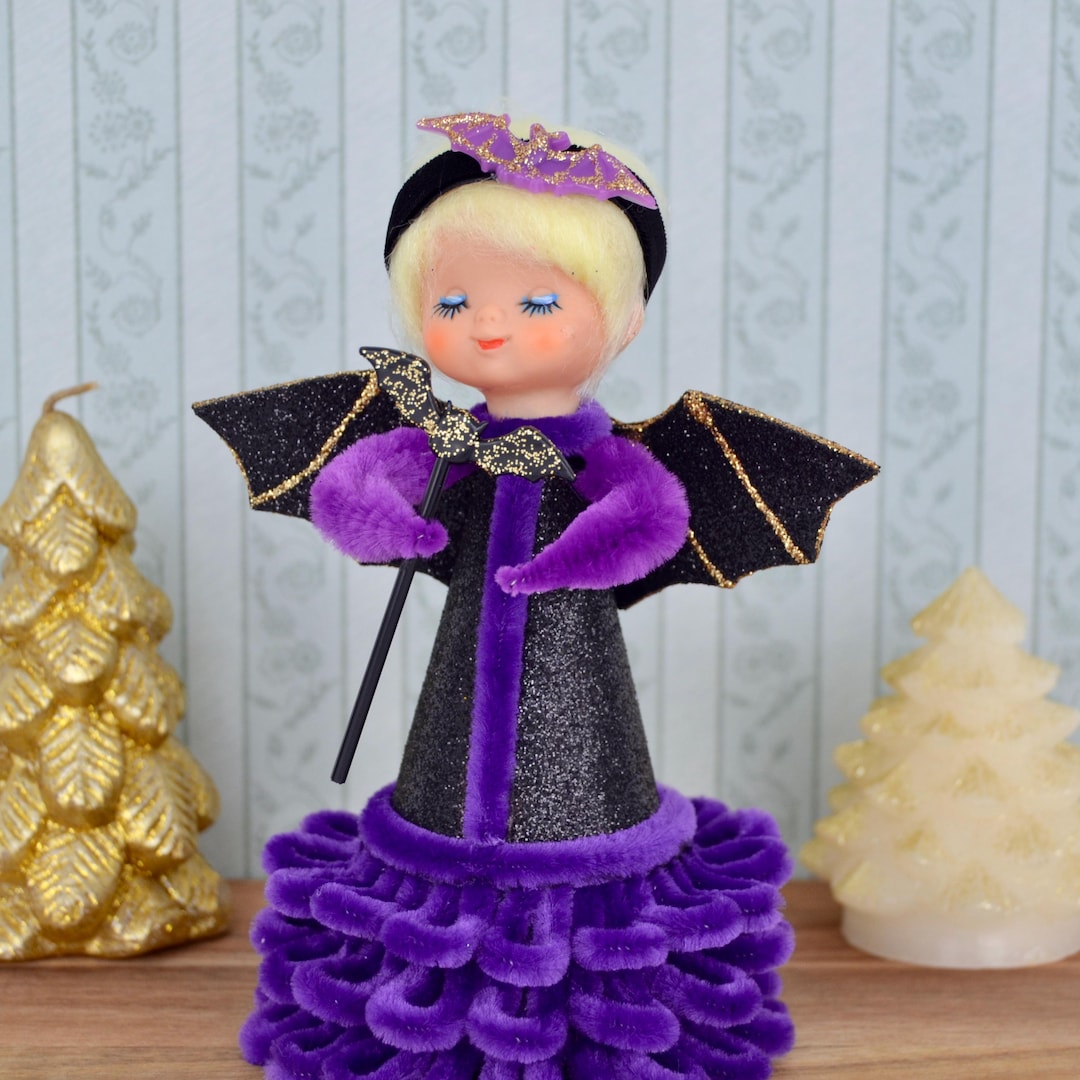 Miss Batty Bat Girl Halloween Doll With Bat Staff, Handmade With Pipe ...