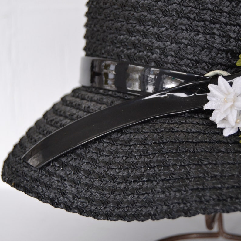 Vintage 1960s Black Woven Raffia Hat With Fabric Flowers and - Etsy