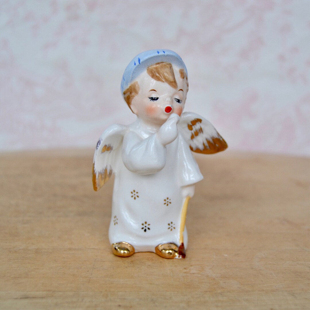Vintage Golfing Angel Ceramic Figurine With Wings and Blue Hat - Etsy