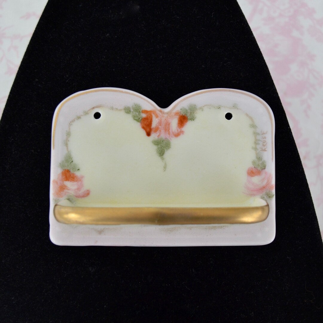 Vintage Porcelain Toothbrush Holder With Flowers and Green Leaves ...