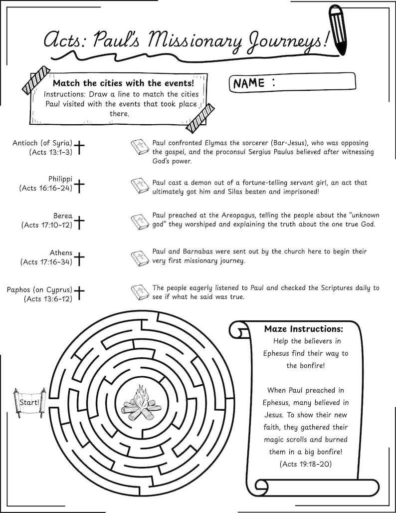 Paul's Missionary Journeys Printable Download, Sunday School Activity ...