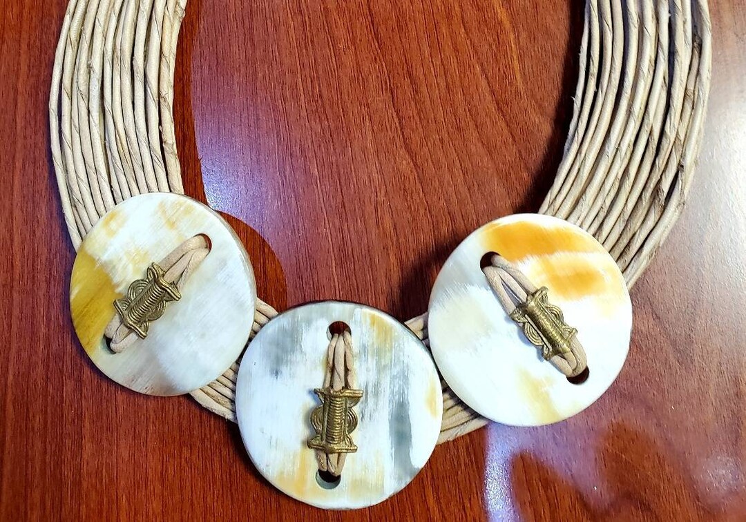 Ethnic Leather Mali Necklace With Horn Button and Brass. - Etsy