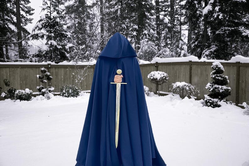 Navy Blue Wool Cloak Full Circle Hooded Medieval LARP Cloak Unisex ...