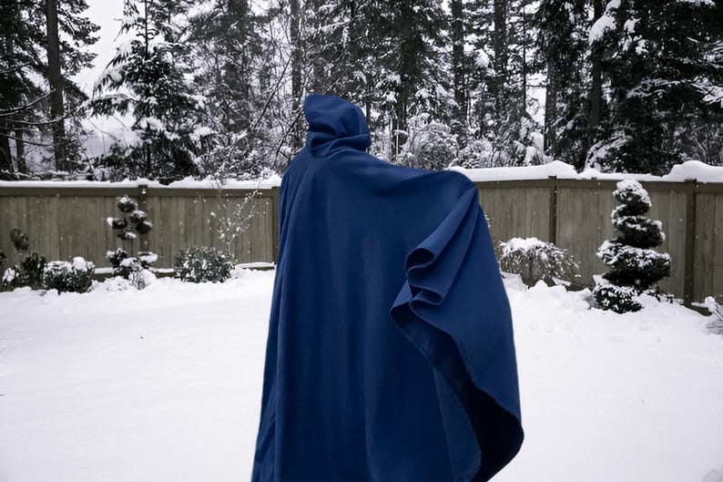 Navy Blue Wool Cloak Full Circle Hooded Medieval LARP Cloak Unisex ...