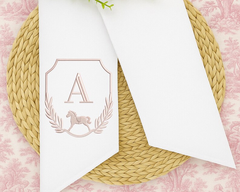 Rocking Horse Monogram Crest Embroidery Design - Etsy