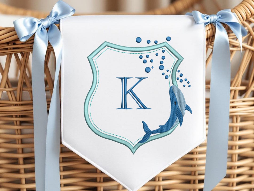 Whale Crest Monogram Frame Embroidery Design – Nautical Ocean Nursery ...