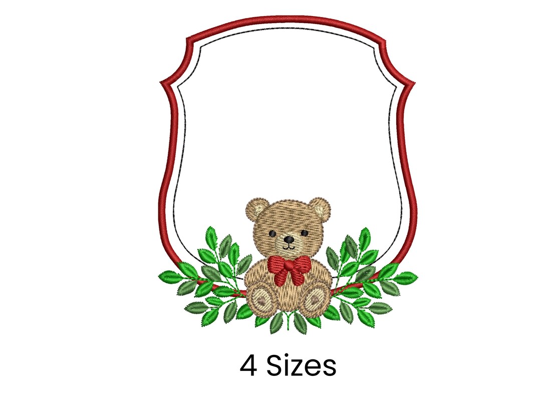 Teddy Bear Crest Embroidery Design • Christmas Monogram Frame (instant ...
