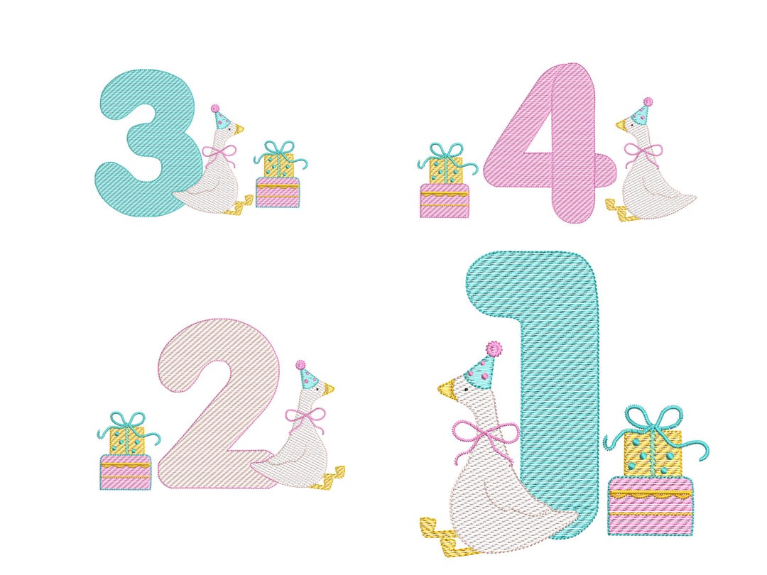 Silly Goose Birthday Embroidery Designs: Numbers 1-4 (machine ...