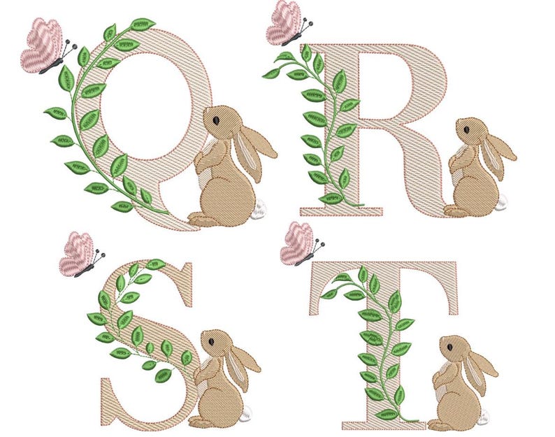 Embroidery Alphabet Design, Bunny Floral Letters A–Z, 4x4 Hoop DST File ...