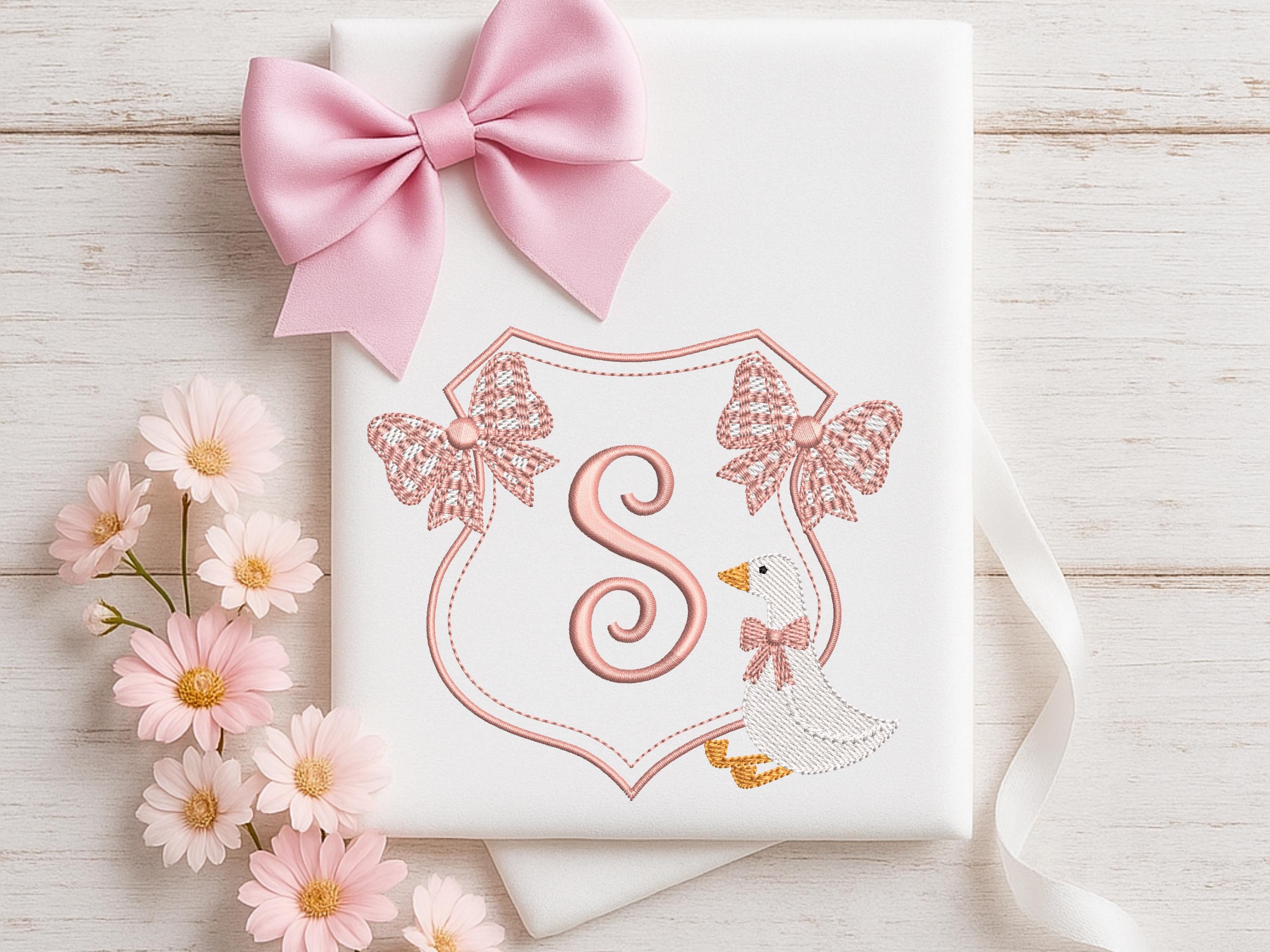 Goose Embroidery, Gingham Bow Monogram Crest & Monogram Frame, Nursery ...
