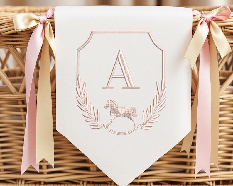Rocking Horse Monogram Crest Embroidery Design - Etsy