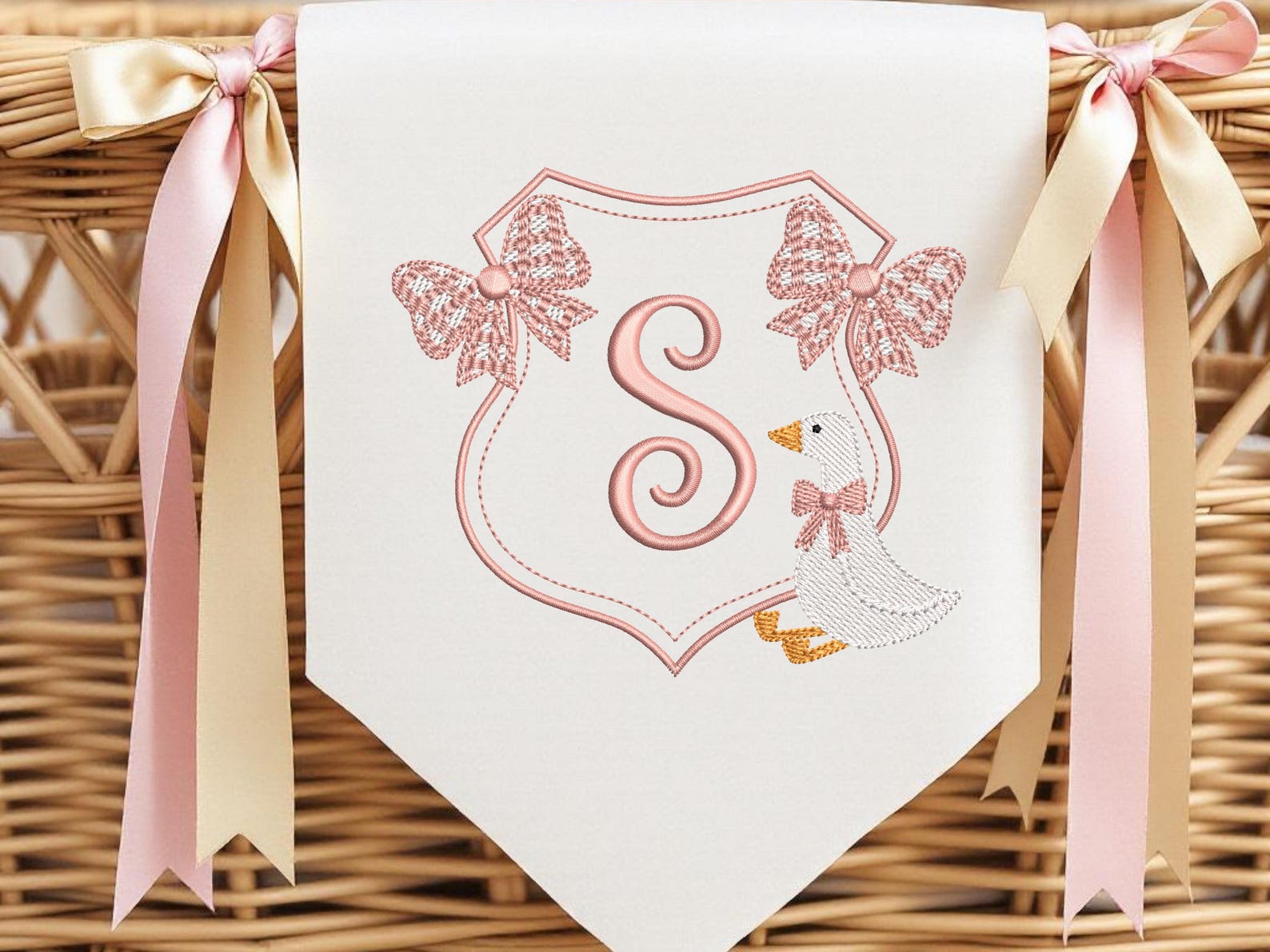 Goose Embroidery, Gingham Bow Monogram Crest & Monogram Frame, Nursery ...