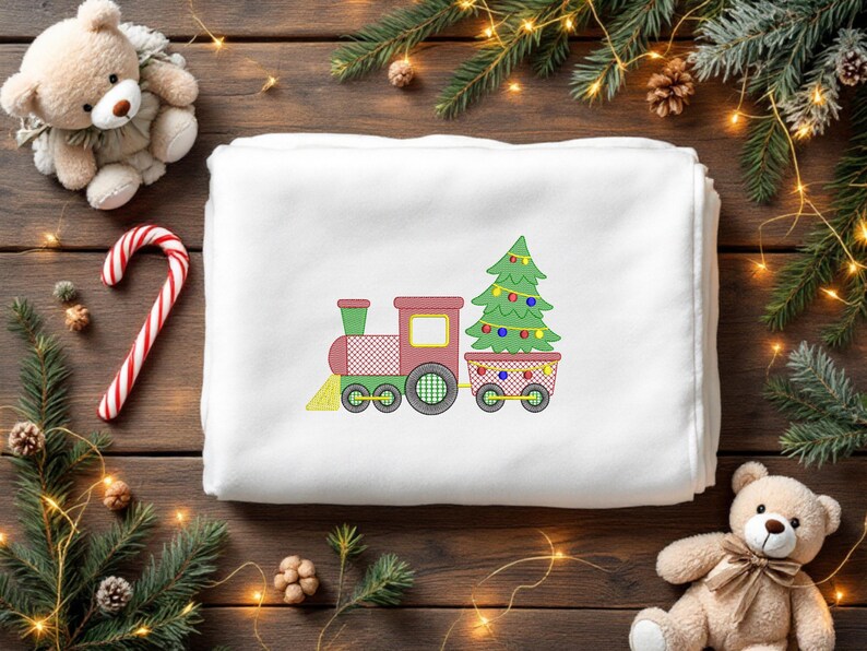 Christmas Train With Tree Embroidery Design – Holiday PES DST File for ...