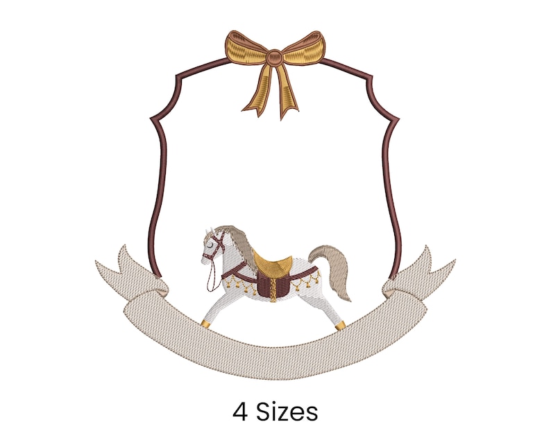 Rocking Horse Crest Embroidery Design With Banner – Baby Nursery ...
