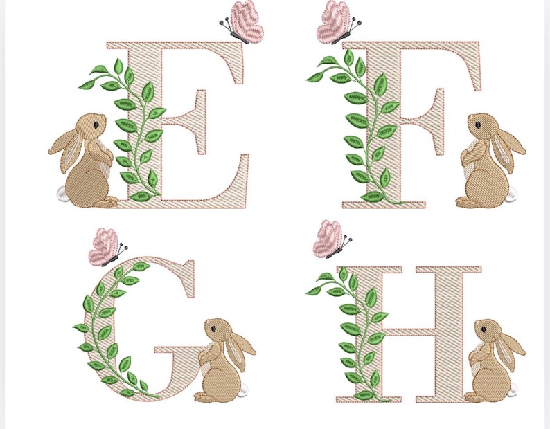 Embroidery Alphabet Design, Bunny Floral Letters A–Z, 4x4 Hoop DST File ...