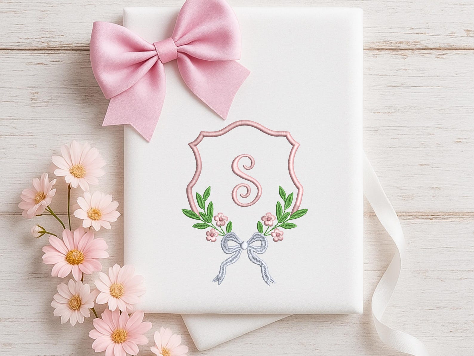 Bow Monogram Frame Embroidery Design – Floral Wreath With Ribbon – 4 ...