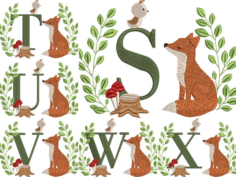Woodland Fox Embroidery Alphabet – 4" Monogram Letters (instant ...