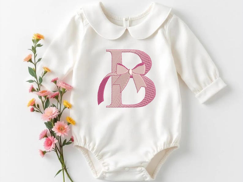 Pink Bow Monogram Embroidery Alphabet: Baby Girl Satin Stitch (3.5 Inch ...