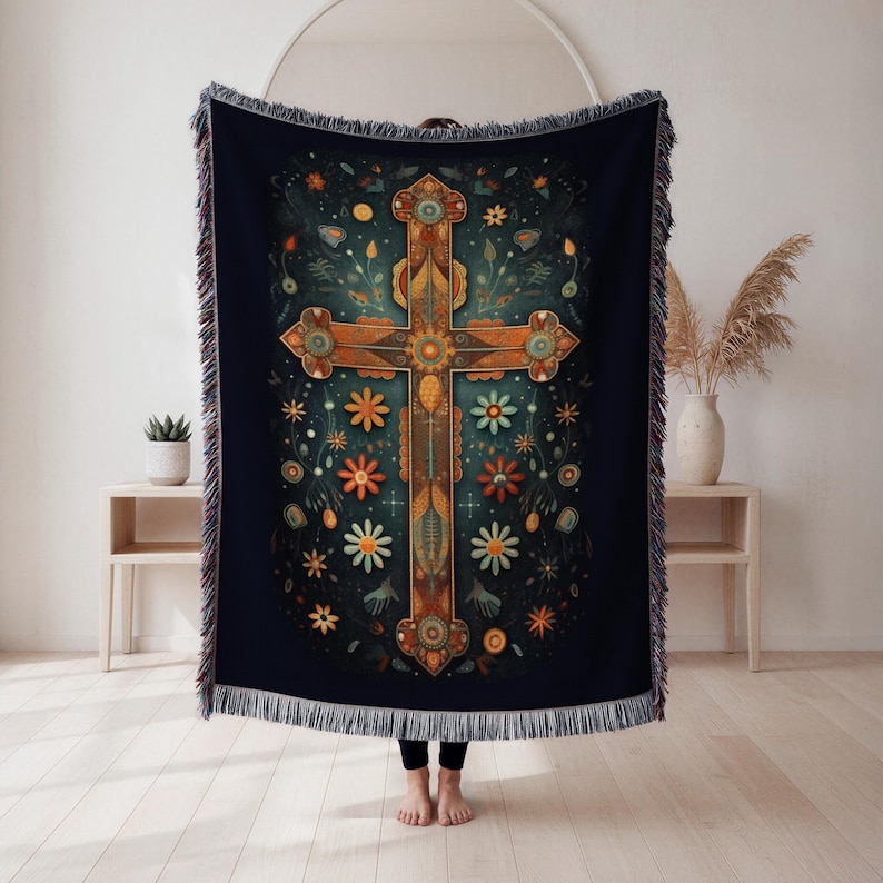 Christian Cross Woven Blanket, 100% Cotton Woven Blanket, Faith Home ...