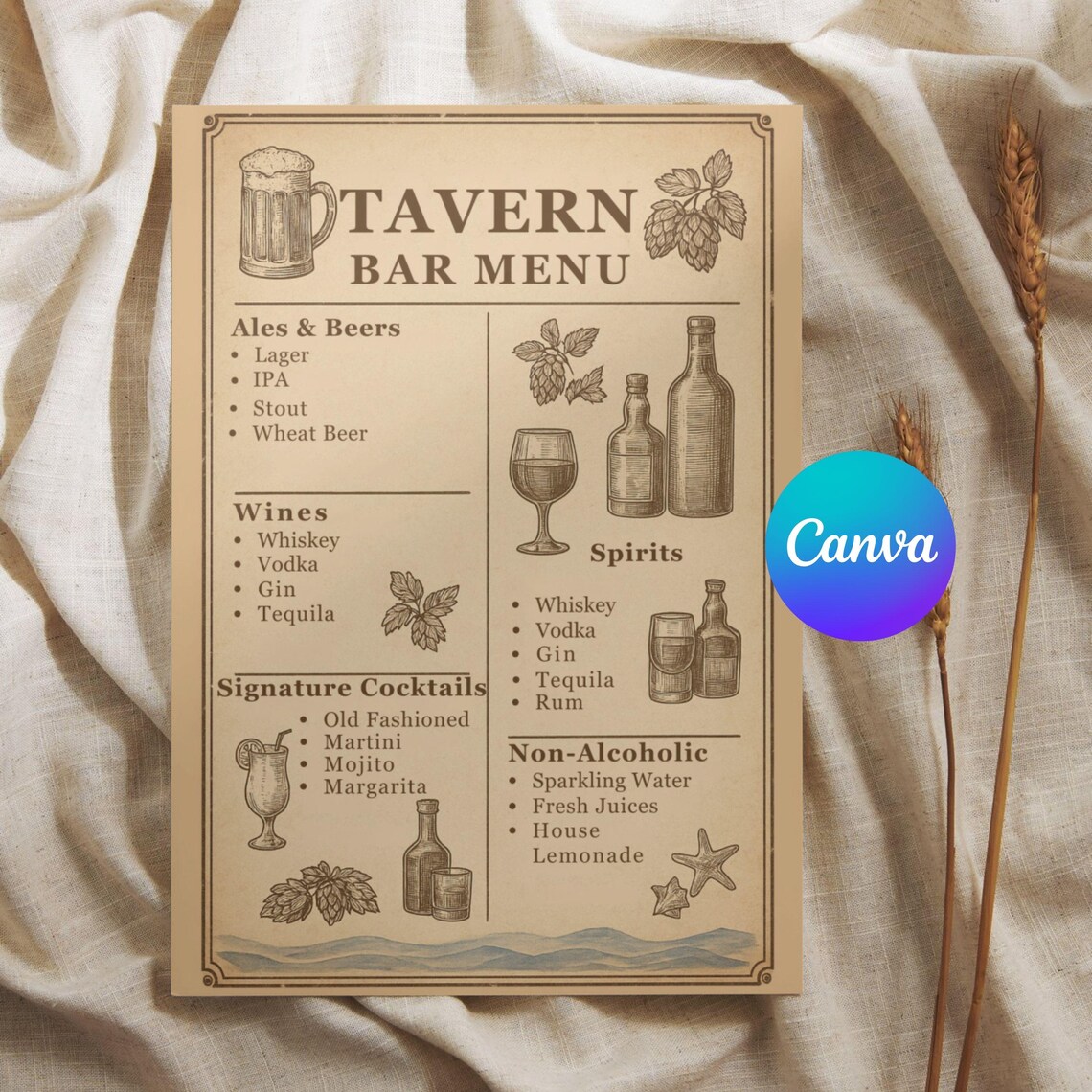 Editable Bar Menu Template, Signature Drink Sign, Modern Editable Drink ...