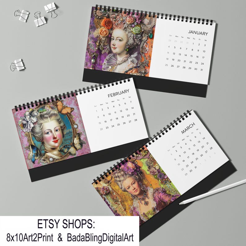 Marie Antoinette 2026 Desktop Calendar Original Art 13 Images of Marie ...