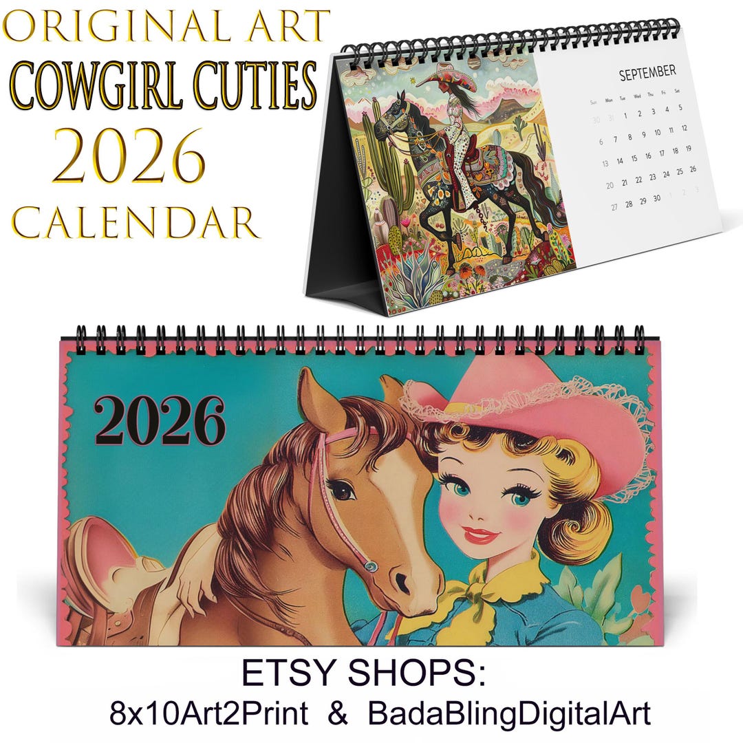 Cowgirl Cuties 2026 Desktop Calendars Original Art 13 Images of ...