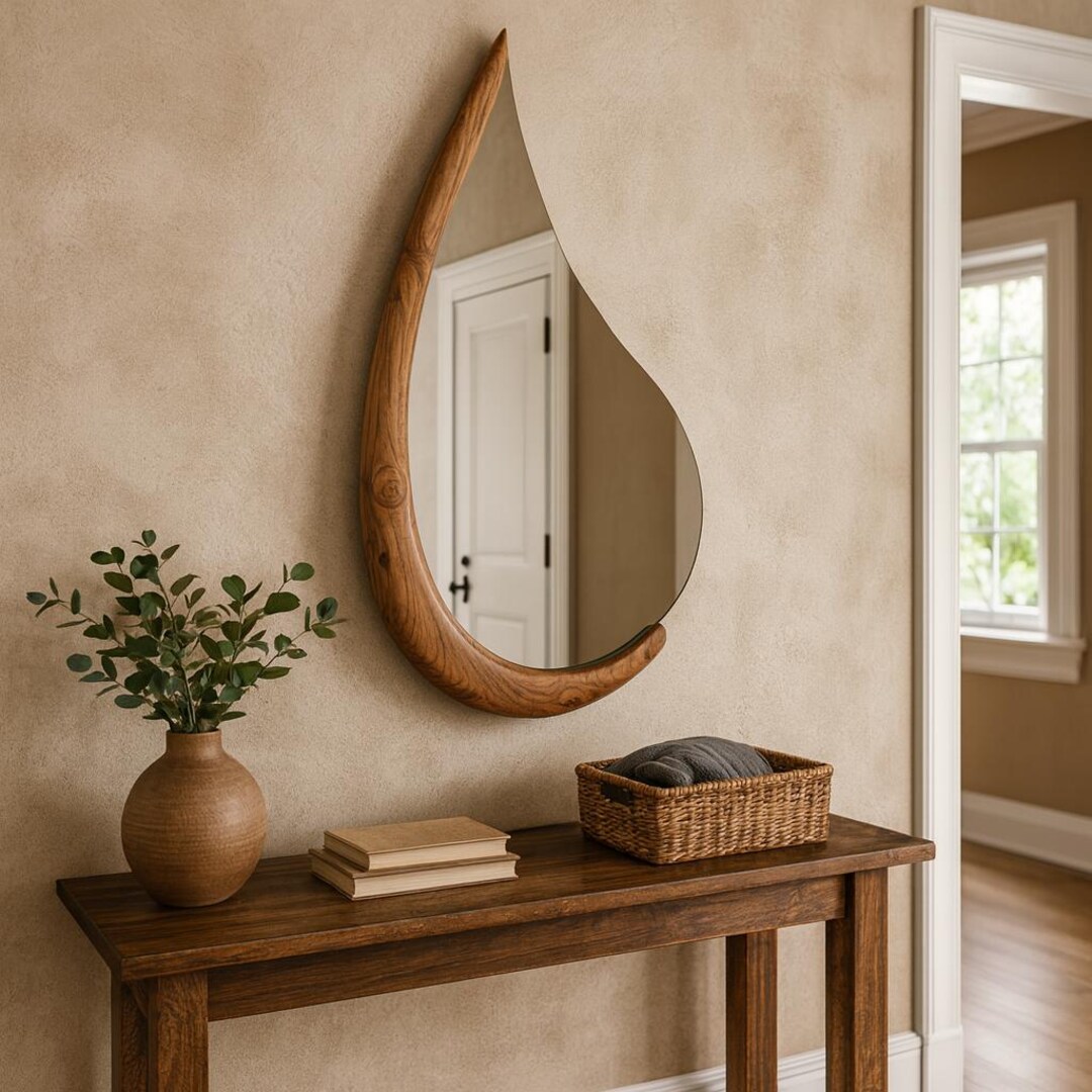 Asymmetrical Water Drop Wood Mirror, Rustic Teardrop Wall Mirror ...