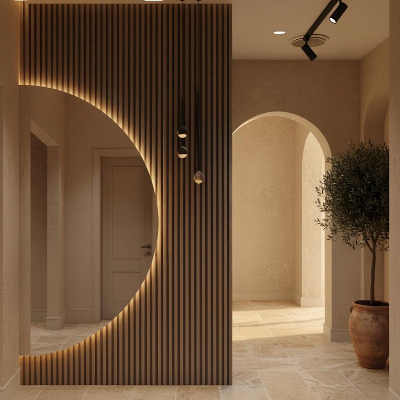 Half Round LED Wall Mirror for Entryway or Hallway, Half Moon Full ...