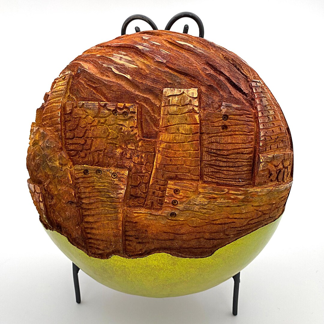 Gourd Carved and Dyed Inspired by Mesa Verde, New Mexico. Stand is ...