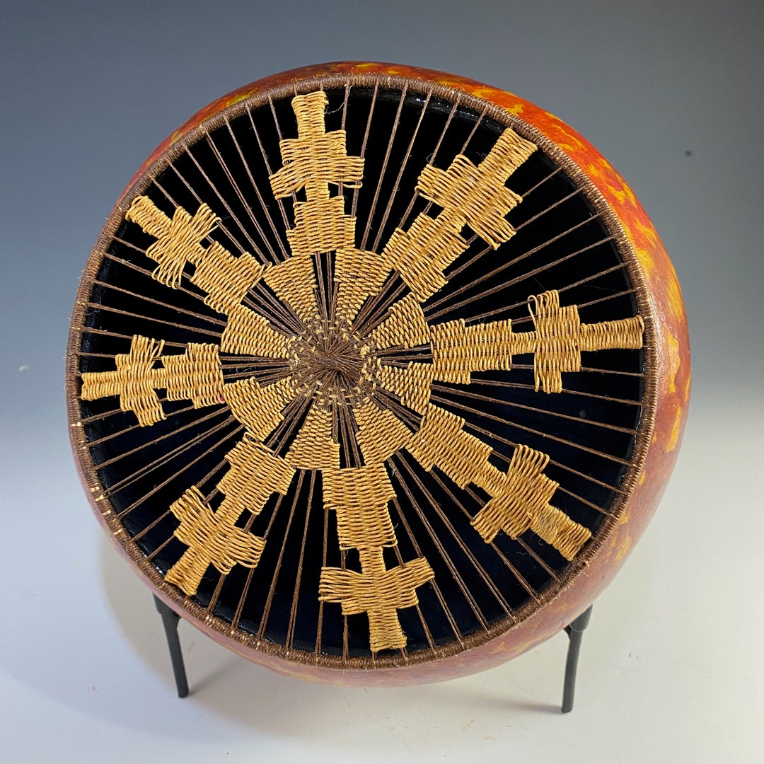 Gourd Art With Teneriffe Lace Making Process in Center. Stand Included ...