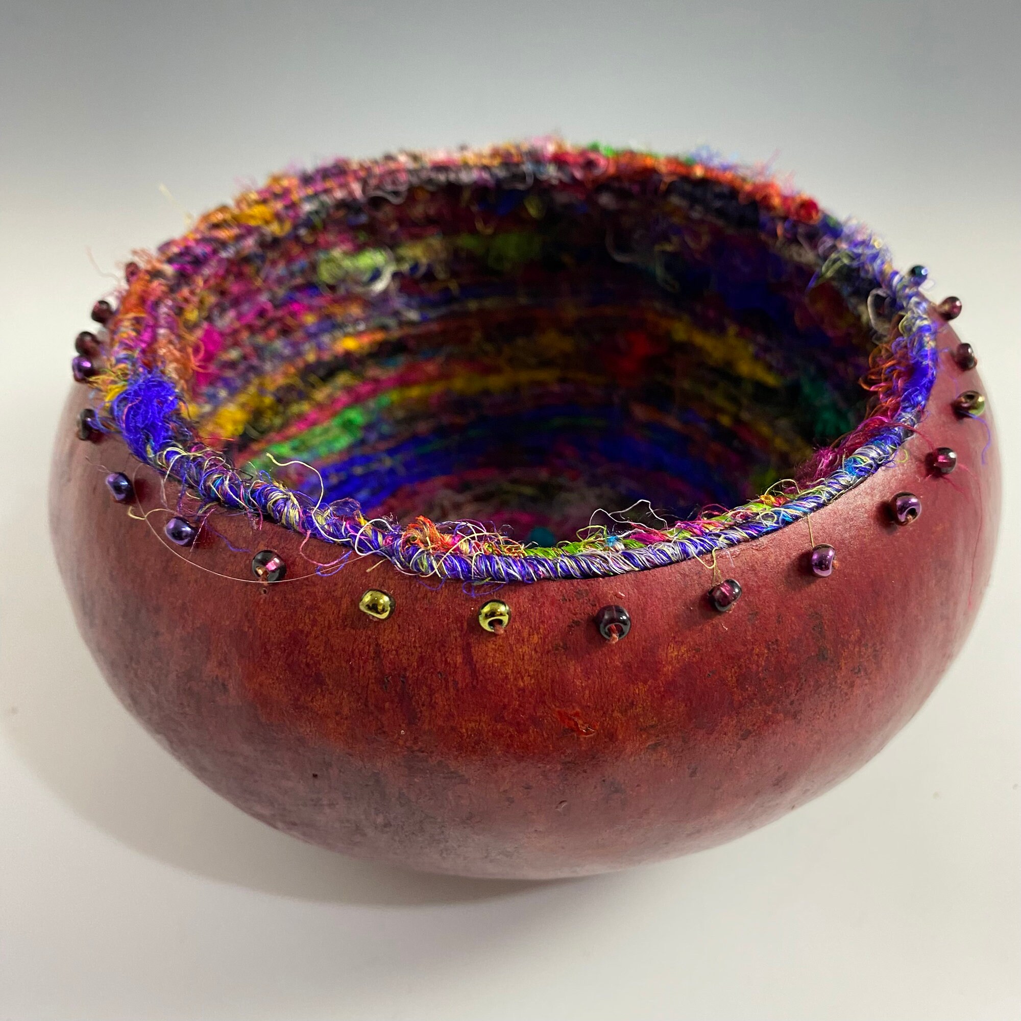 Gourd Bowl With Recycled Sari Silk Yarn on the Inside, Dyed Outside ...