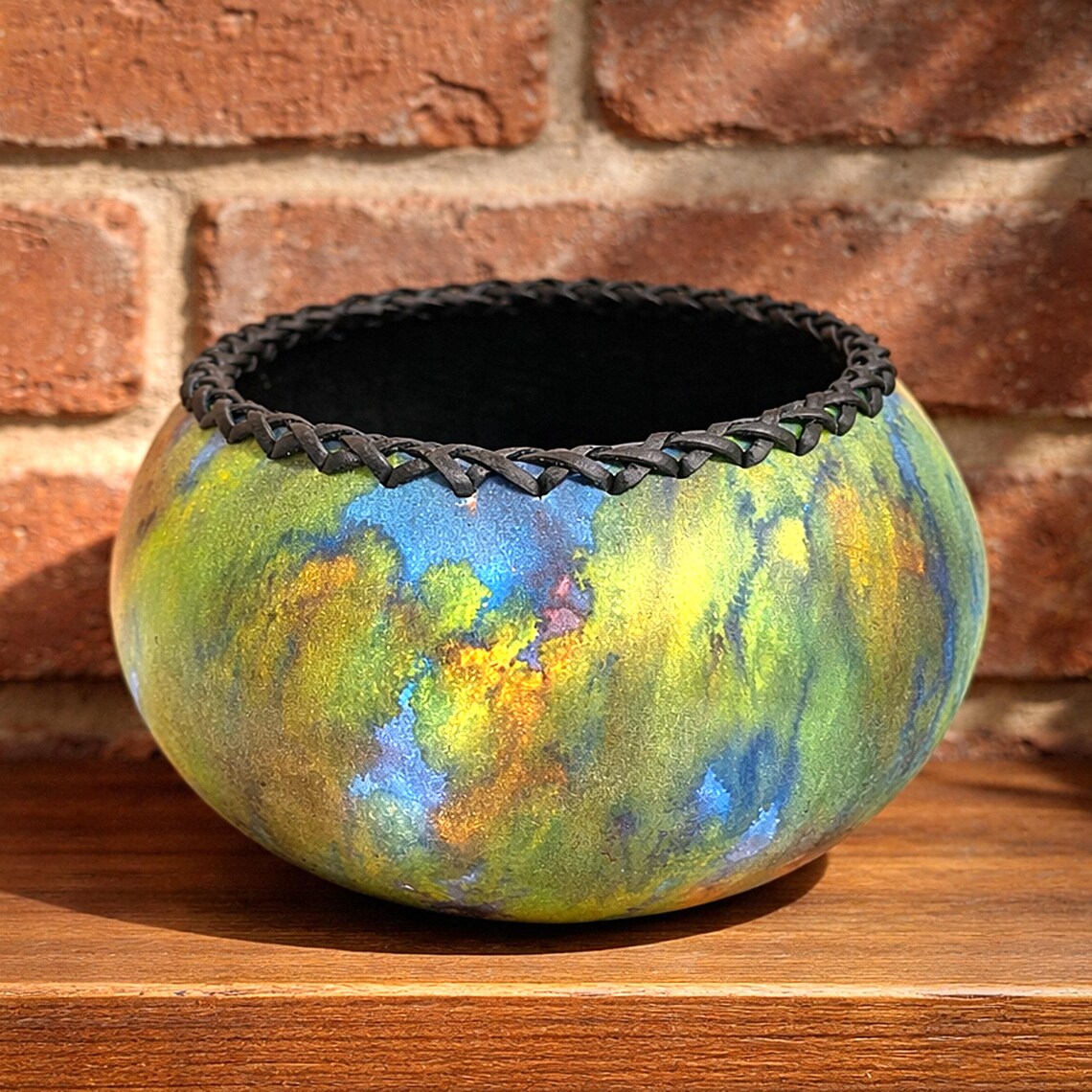 Gourd Vessel With Transtint Dye Finish. Braided Leather Lacing on Rim ...